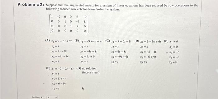 Solved blem \#2: Suppose that the augmented matrix for a | Chegg.com