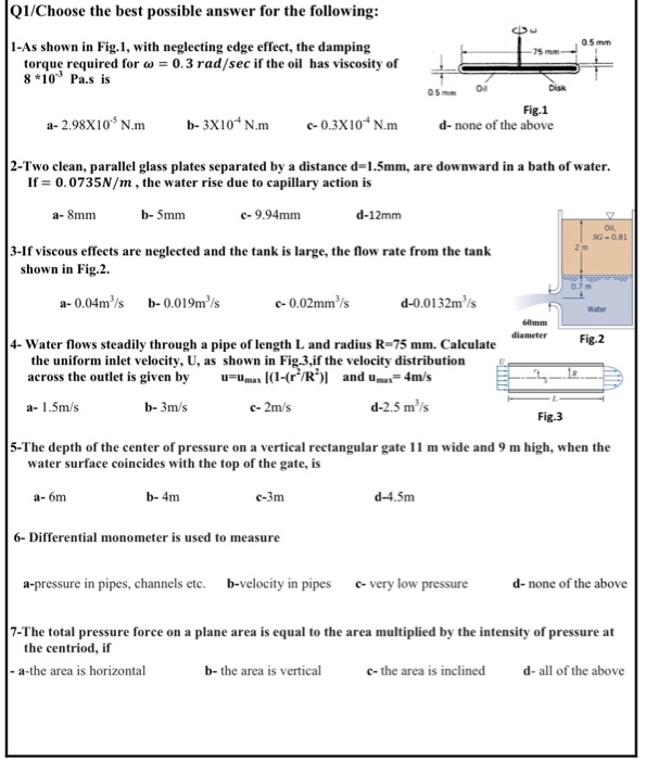 Solved Q1/Choose the best possible answer for the following: | Chegg.com