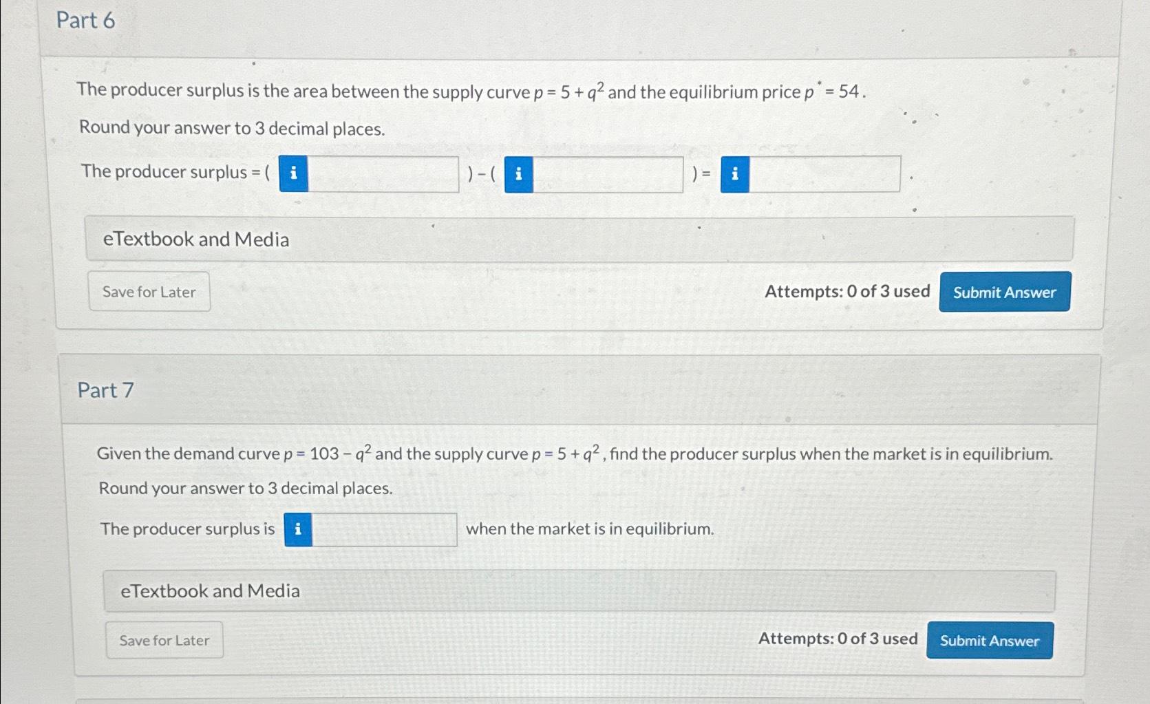 Solved Part 6The producer surplus is the area between the | Chegg.com