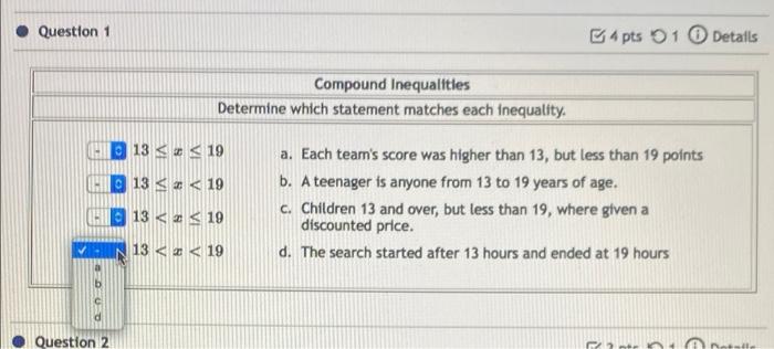 Solved Question 1 Apts 1 Detalls Compound Inequalities | Chegg.com