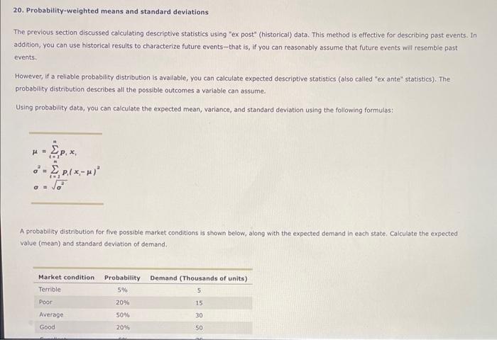 Solved 20. Probability-weighted means and standard | Chegg.com