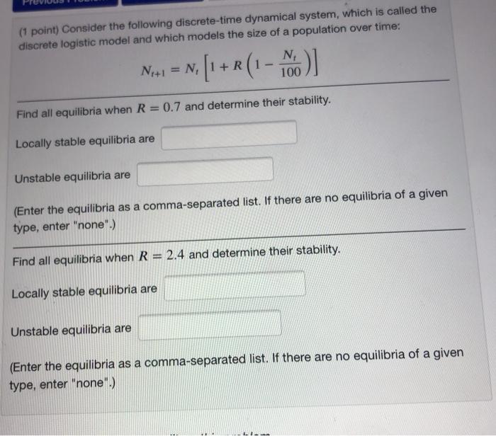 Solved (1 point) Consider the following discrete-time | Chegg.com