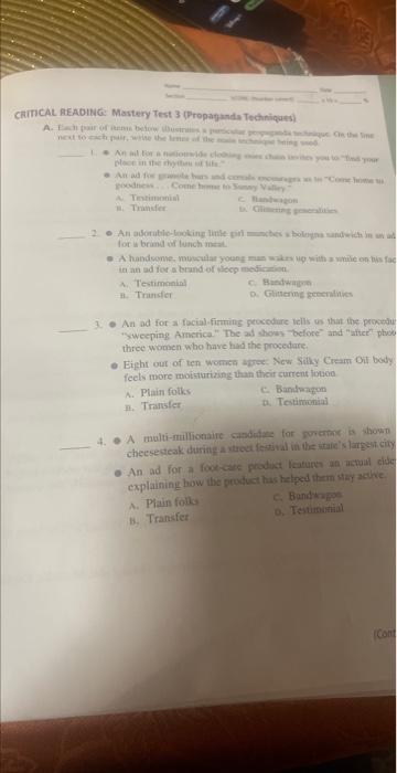 FiTICAL AEADIWG: Mastery Test 3 (Propaganda | Chegg.com