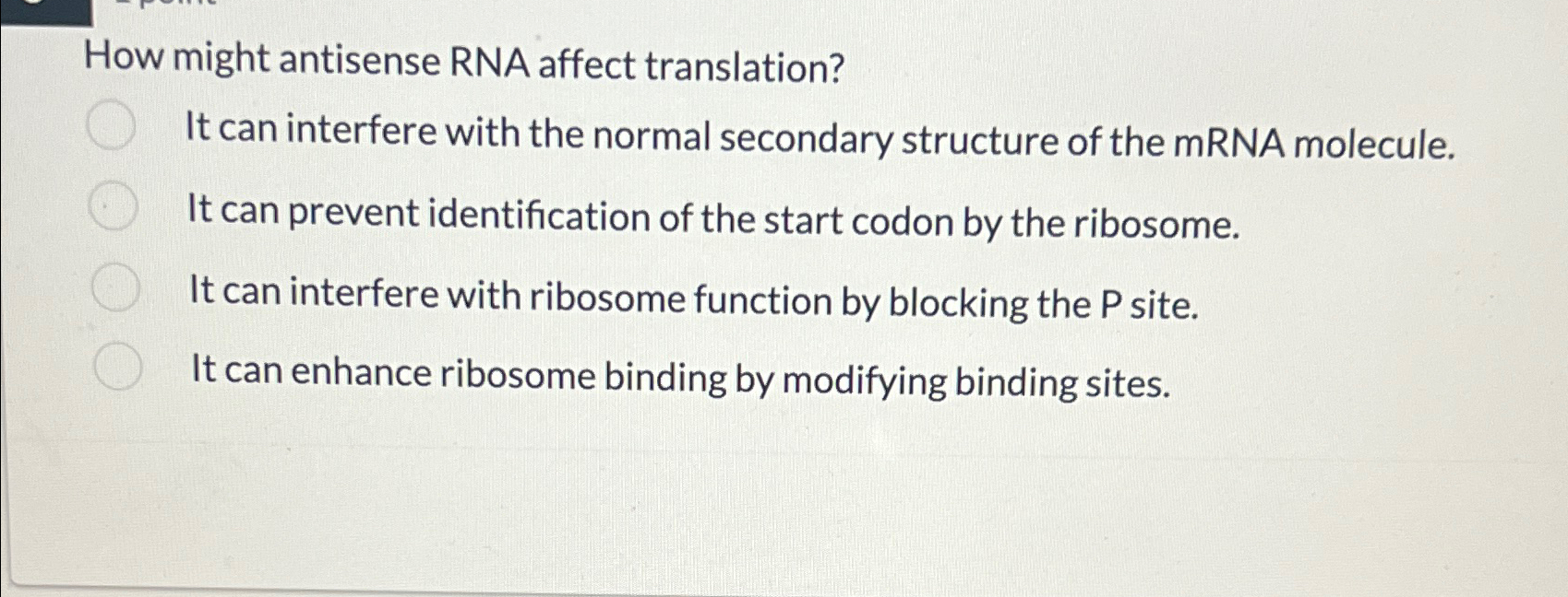 Solved How might antisense RNA affect translation?It can | Chegg.com