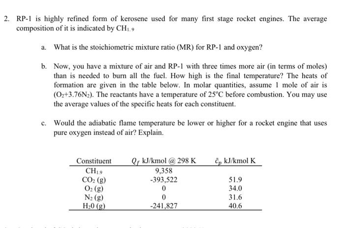 Solved RP-1 is highly refined form of kerosene used for many | Chegg.com