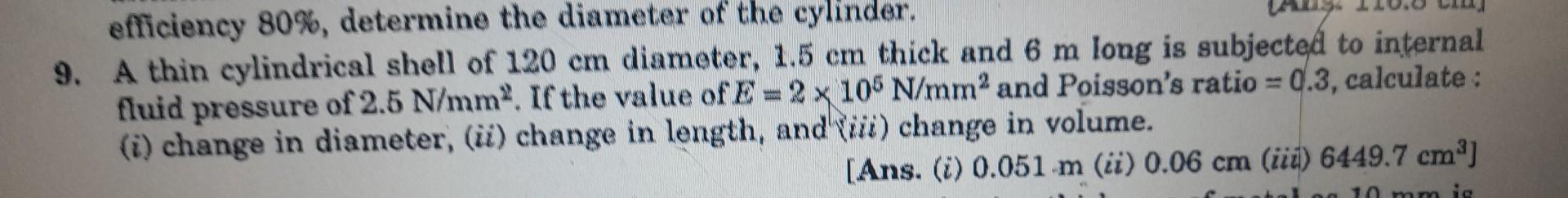 9. A thin cylindrical shell of 120 cm diameter, 1.5 | Chegg.com
