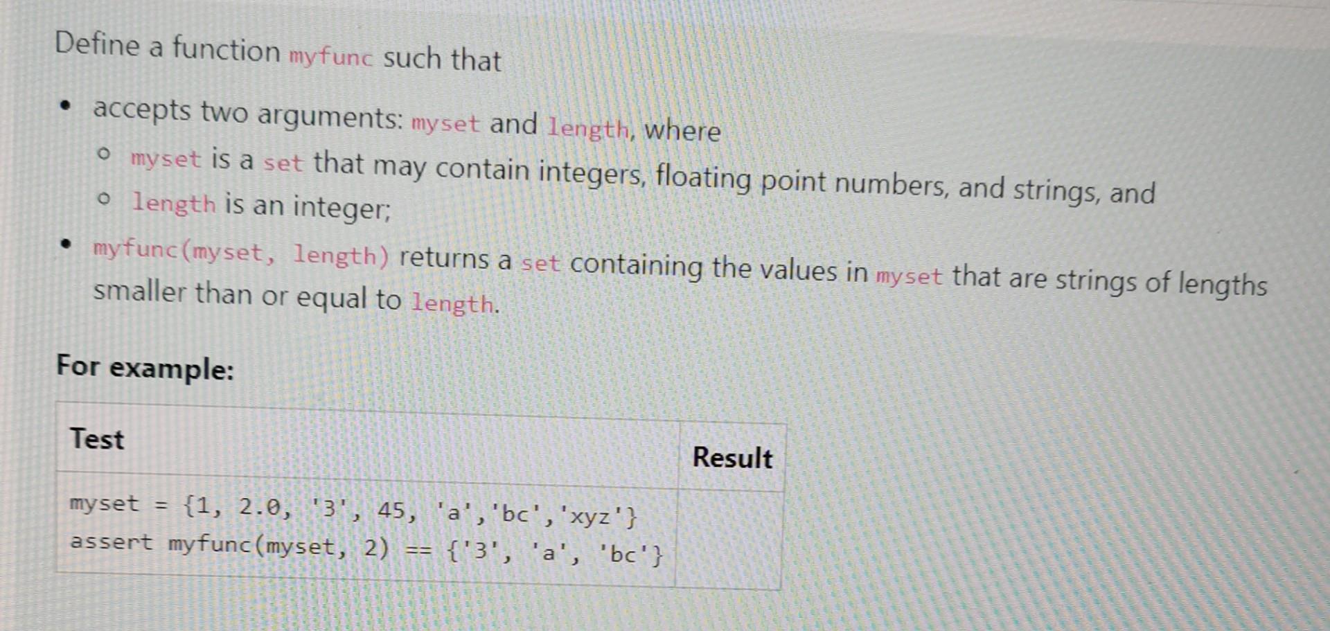 Solved Define a function my func such that • accepts two | Chegg.com