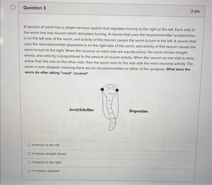 Solved A species of worm has a simple nervous system that | Chegg.com