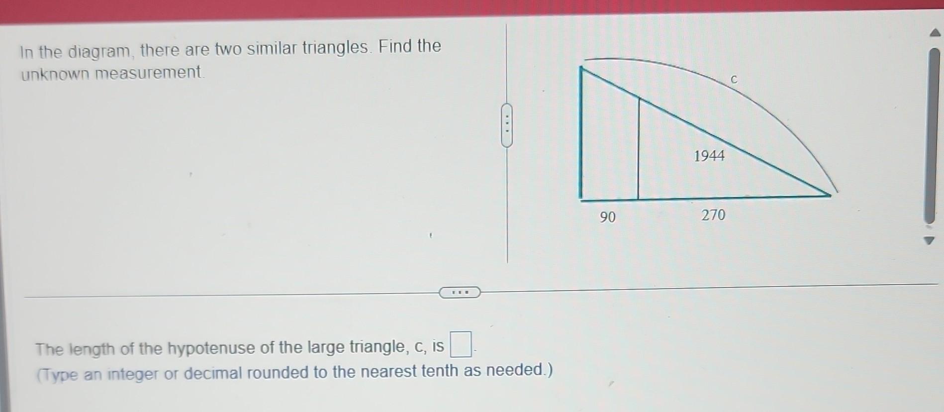 Solved In the diagram, there are two similar triangles. Find | Chegg.com