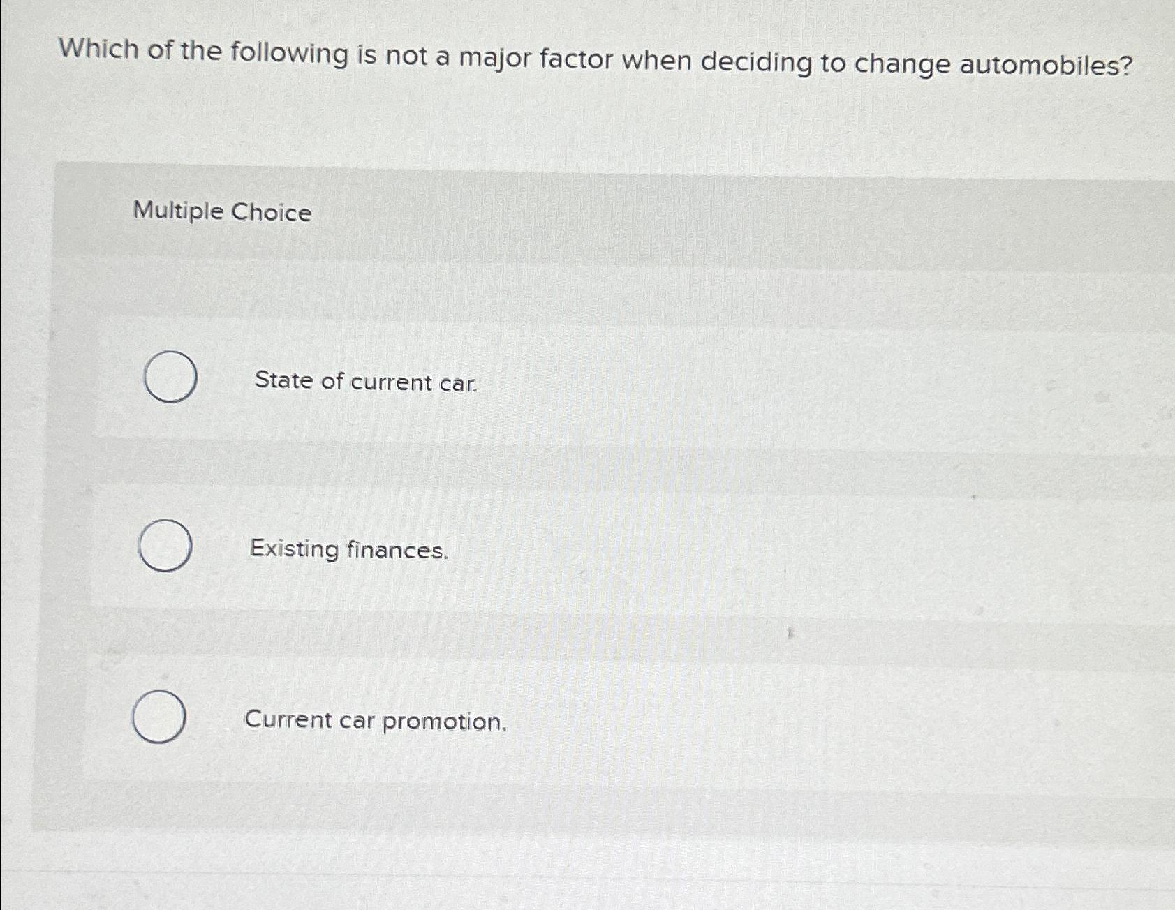 Solved Which of the following is not a major factor when | Chegg.com