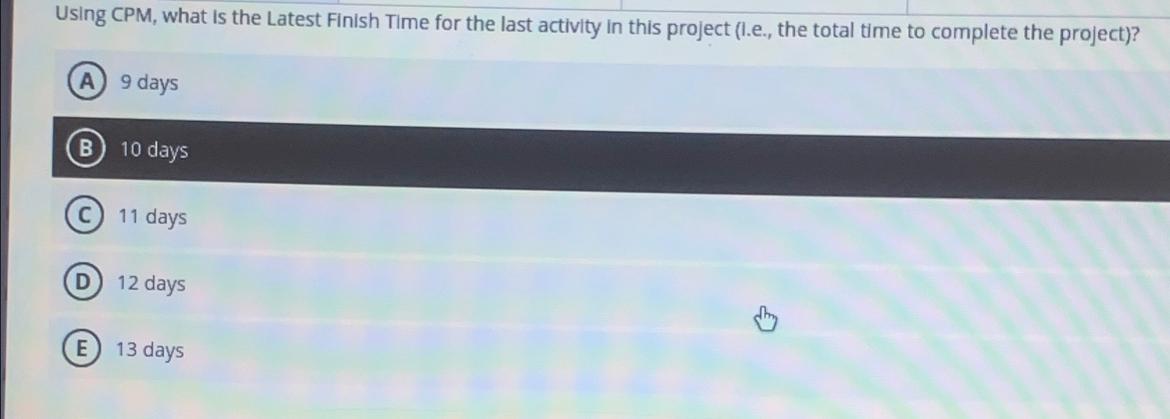 Solved Using CPM, ﻿what is the Latest Finish Time for the | Chegg.com