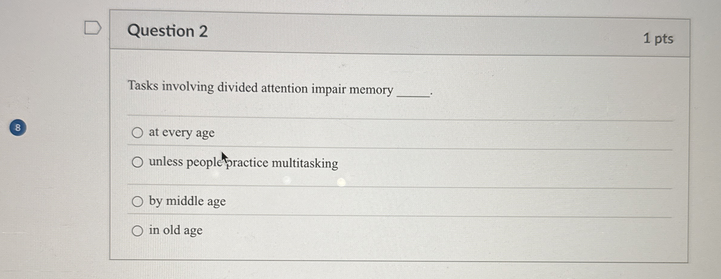 Solved Question 21 ﻿ptsTasks involving divided attention | Chegg.com