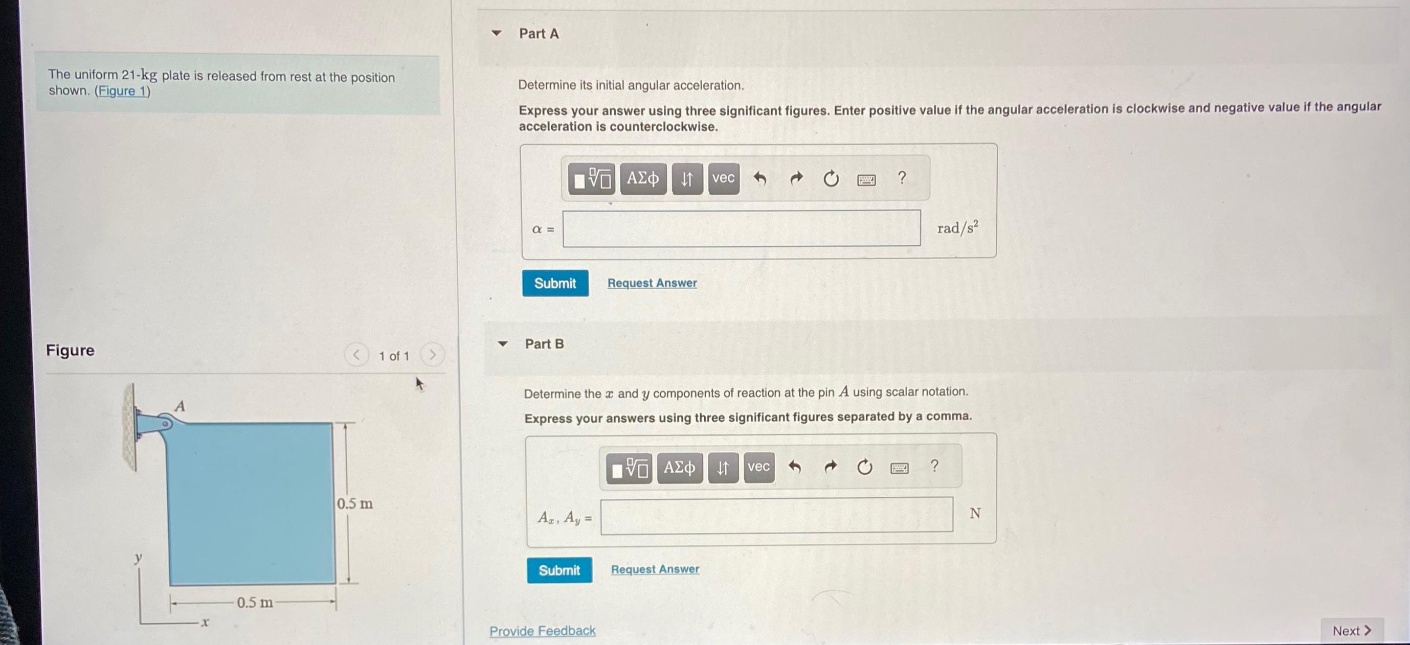 Solved Part AThe uniform 21-kg plate is released from rest | Chegg.com