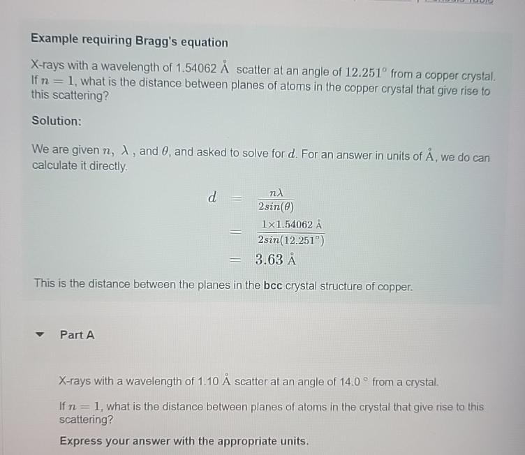 Solved Example requiring Bragg's equationX-rays with a | Chegg.com