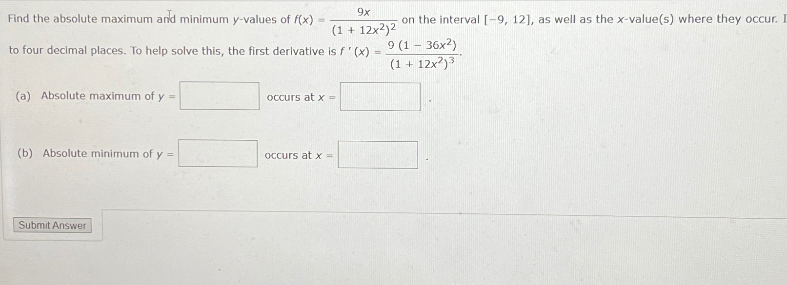 Solved Find the absolute maximum and minimum y-values of | Chegg.com
