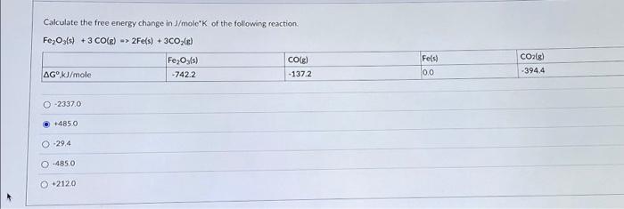 Solved Calculate the free energy change in J/mole*K of the | Chegg.com