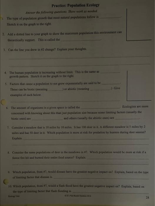Solved Practice: Population Ecology Answer the following | Chegg.com