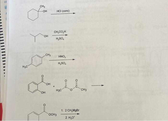Solved 11 H3C CH3 -ОН ОН CH3 HCI (conc) CH,CO,H H₂SO4 OCH3 | Chegg.com
