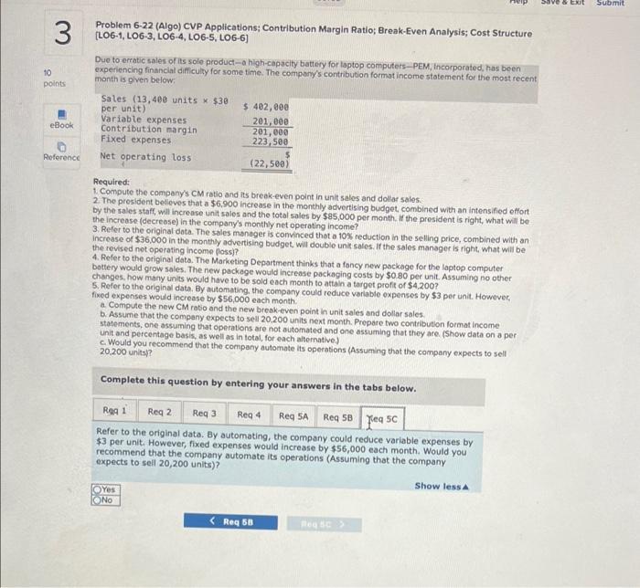 Solved Problem 6-22 (Algo) CVP Applications; Contribution | Chegg.com