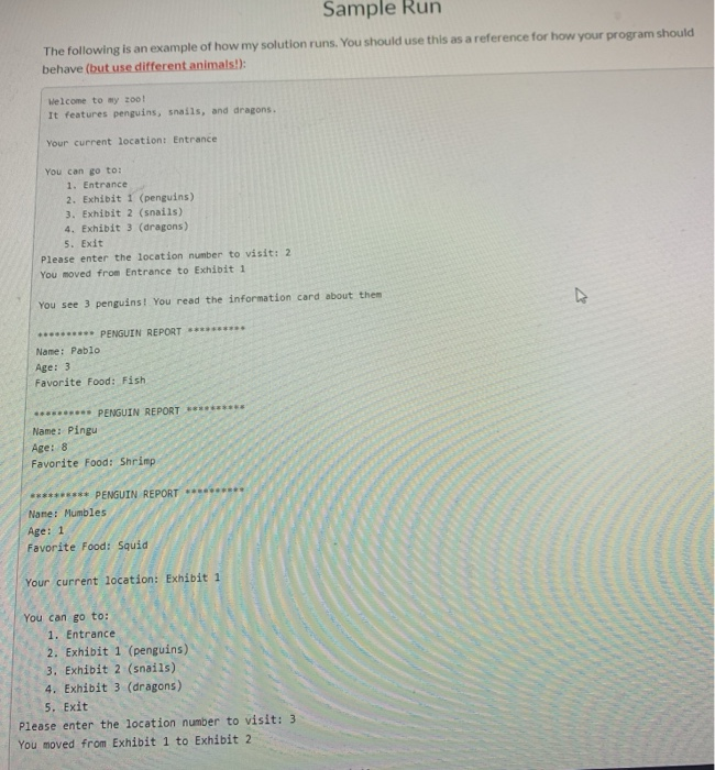 Solved Welcome to My Virtual Zoo! you get to create a | Chegg.com