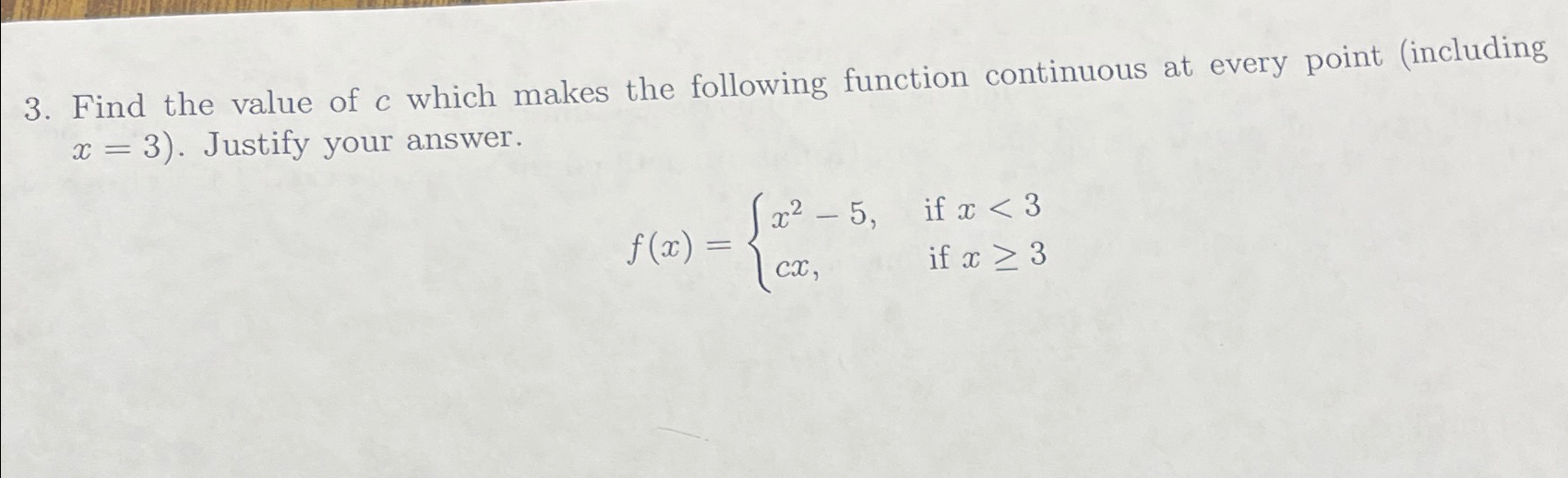 Solved Find the value of c ﻿which makes the following | Chegg.com