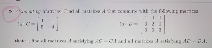Solved 28. Commuting Matrices. Find all matrices A that | Chegg.com