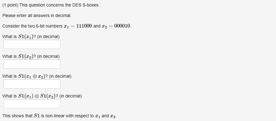 Solved (1 ﻿point) ﻿This question concerns the DES | Chegg.com