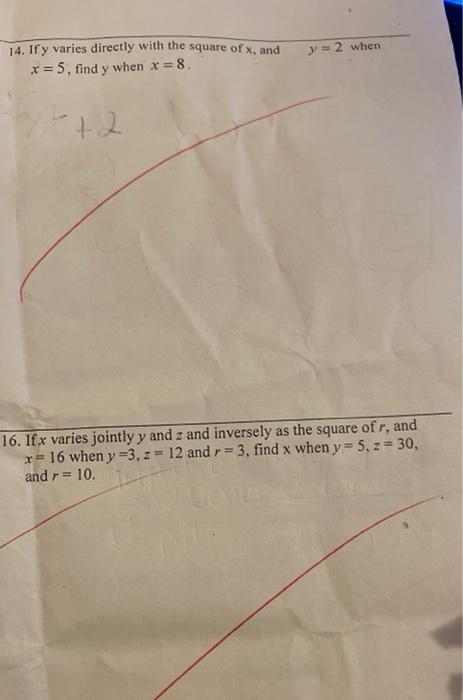 Solved y = 2 when 14. If y varies directly with the square | Chegg.com