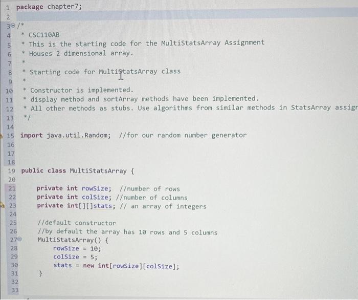 Solved CSC110AB Ch 7 Program 2: MultiStatsArray - using a 2D | Chegg.com