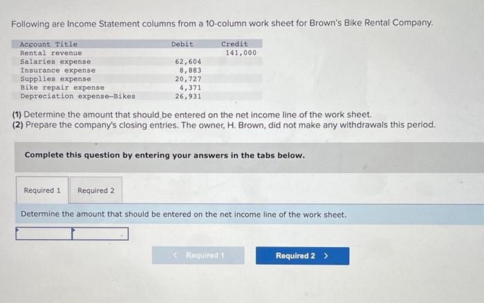 Solved Following are Income Statement columns from a | Chegg.com