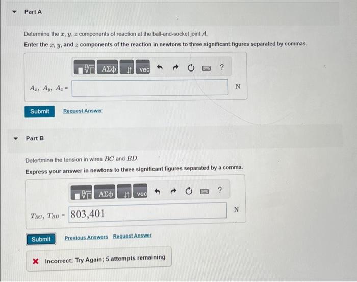 Solved Determine the x,y,z components of reaction at the | Chegg.com