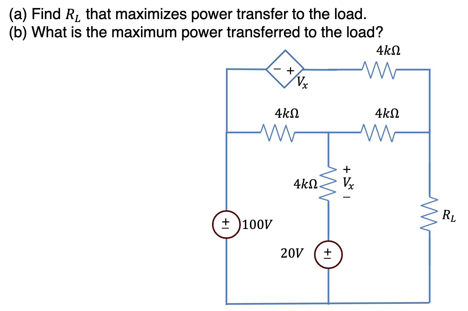 Solved (a) ﻿Find RL ﻿that maximizes power transfer to the | Chegg.com