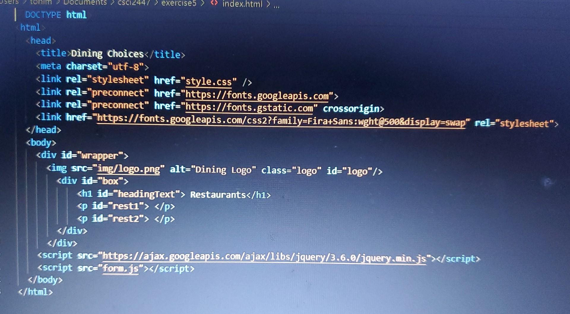 Solved Open the index.html and form.js within your IDE 1. In | Chegg.com