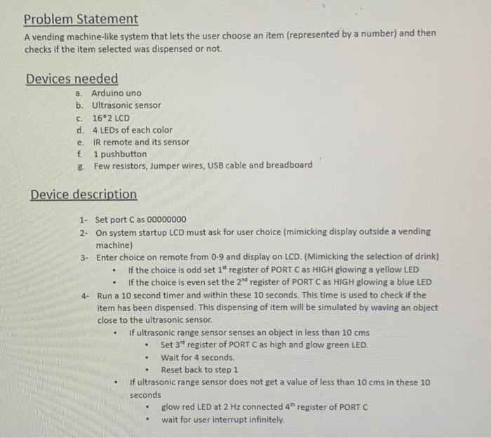 Solved Problem Statement A vending machine-like system that | Chegg.com