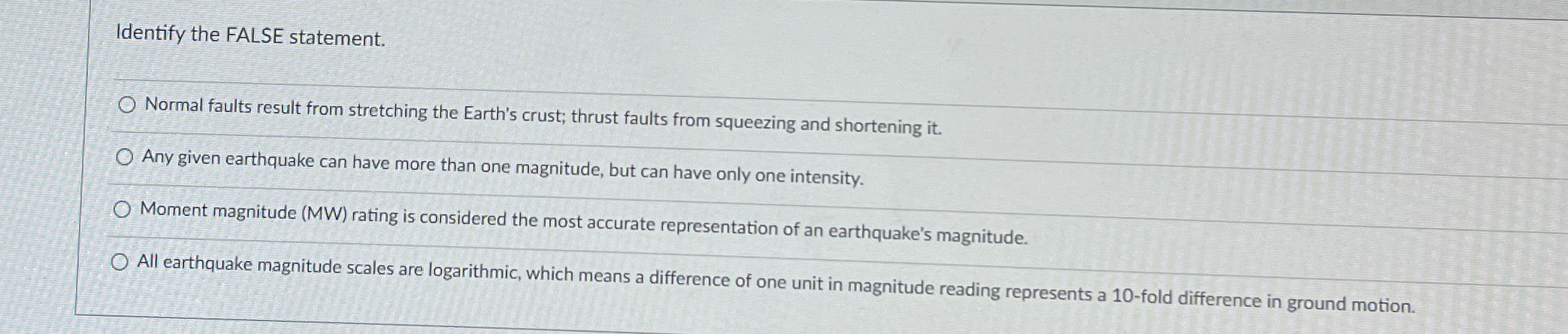 Solved Identify the FALSE statement.Normal faults result | Chegg.com