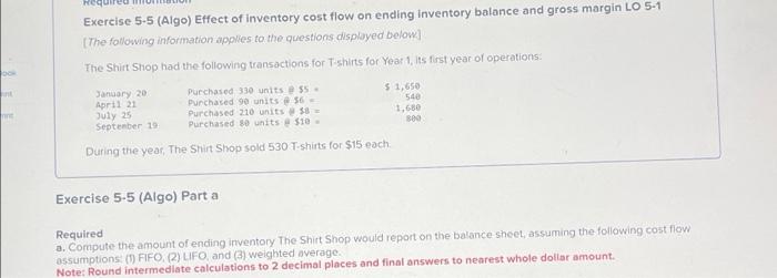 Solved Book Hint rint Rec Exercise 5-5 (Algo) Effect of | Chegg.com