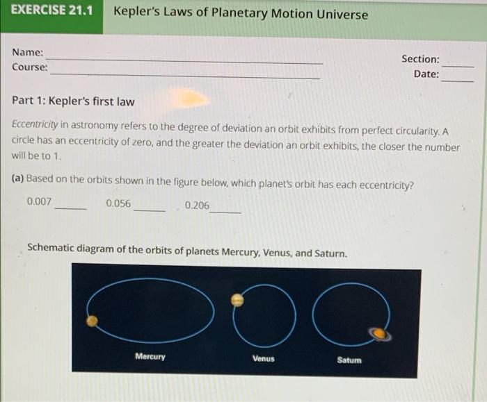 Solved EXERCISE 21.1 Kepler's Laws of Planetary Motion | Chegg.com