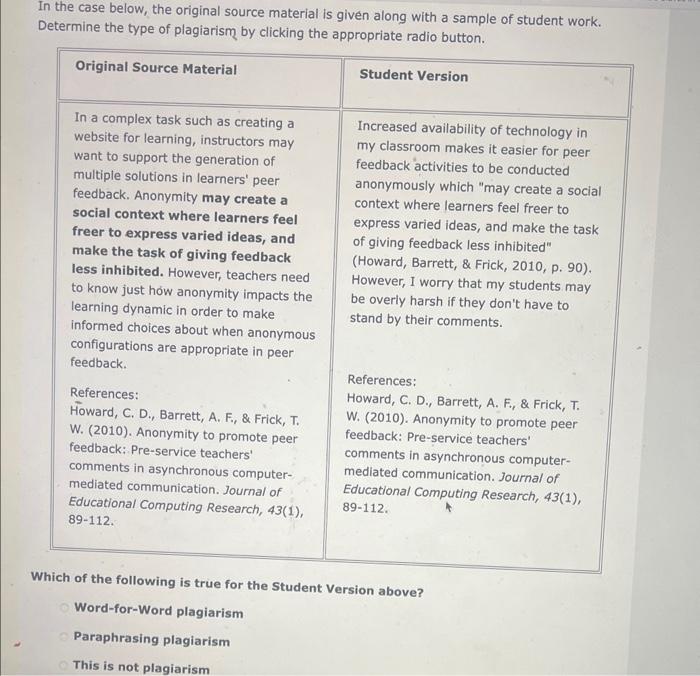 In the case below, the original source material is | Chegg.com