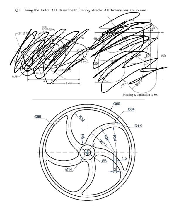 Solved Q1. Using the AutoCAD, draw the following objects. | Chegg.com