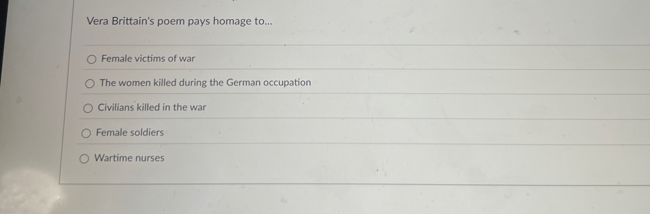 Solved Vera Brittain's poem pays homage to...Female victims | Chegg.com