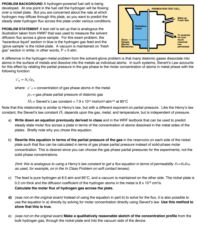 Solved PROBLEM BACKGROUND A hydrogen-powered fuel cell is | Chegg.com