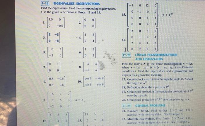 Solved 1-16 EIGENVALUES, EIGENVECTORS Find the eigenvalues. | Chegg.com