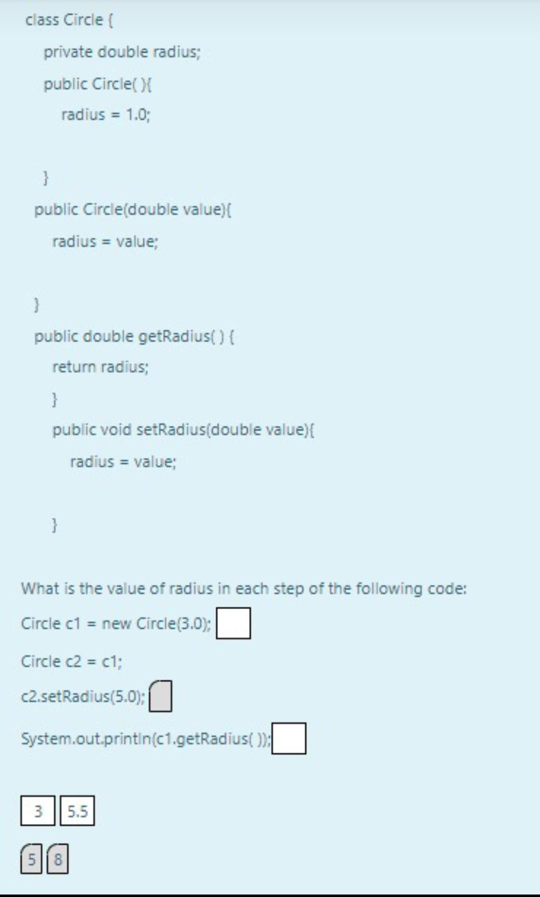 Solved class Circle private double radius public Circle | Chegg.com