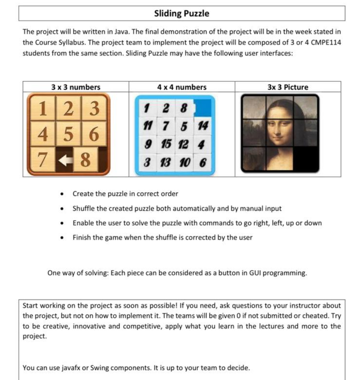 Sliding PuzzleThe project will be written in Java. | Chegg.com