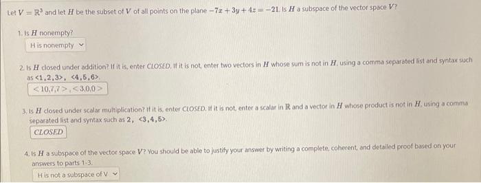 Solved Let V=R3 and let H be the subset of V of all points | Chegg.com