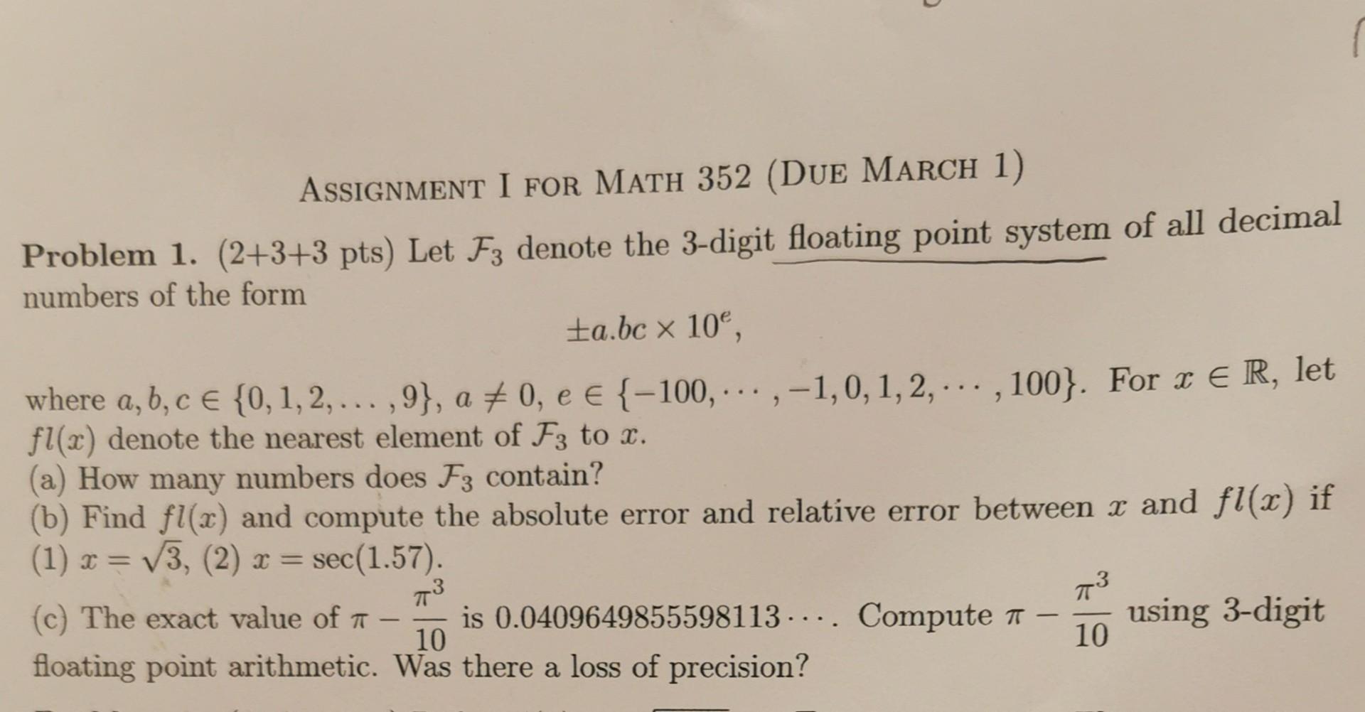 Solved Problem 1. (2+3+3 pts) Let F3 denote the 3 -digit | Chegg.com