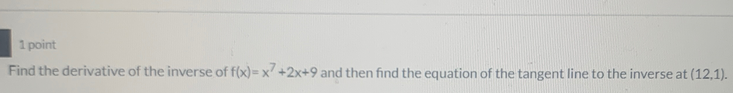 Solved 1 ﻿pointFind the derivative of the inverse of | Chegg.com