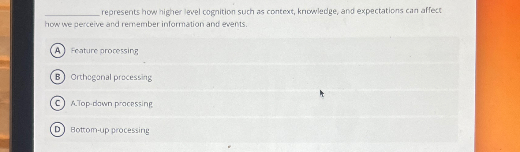 Solved represents how higher level cognition such as | Chegg.com