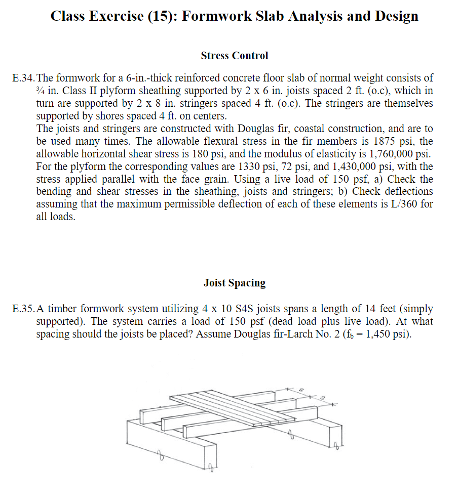 Solved Class Exercise (15): Formwork Slab Analysis and | Chegg.com