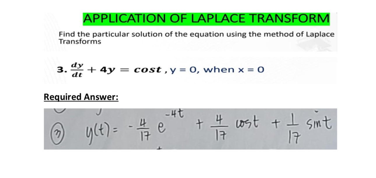 Solved APPLICATION OF LAPLACE TRANSFORMFind the particular | Chegg.com